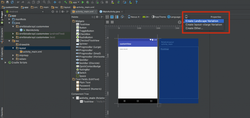 Spersonalizowany pionowy i poziomy interfejs w aplikacji na Androida ...